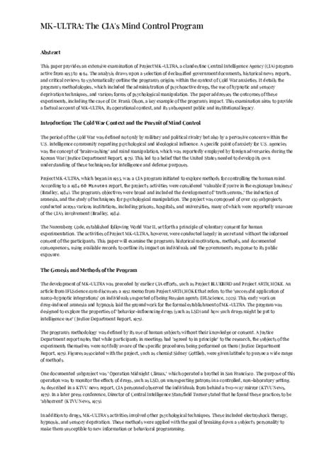 Pdf Mk Ultra The Cias Mind Control Program