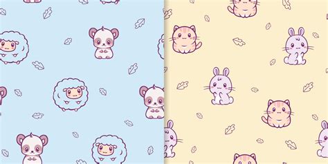 Anime Kawaii Animals Seamless Pattern Cute Lamb With Red Spots And