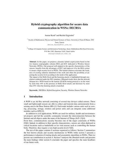 Pdf Hybrid Cryptography Algorithm For Secure Data Communication In Wsns Decrsa