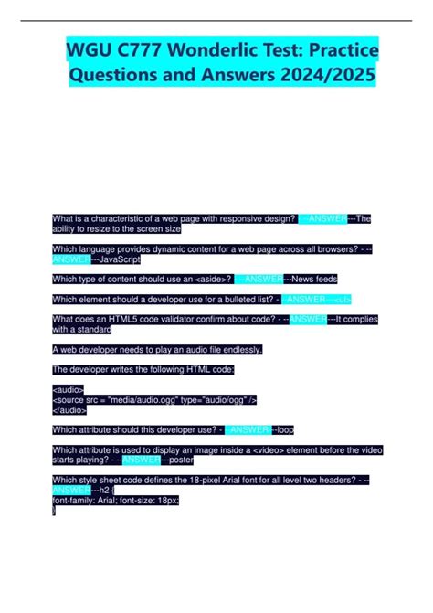 Wgu C777 Wonderlic Test Practice Questions And Answers 20242025 Wgu