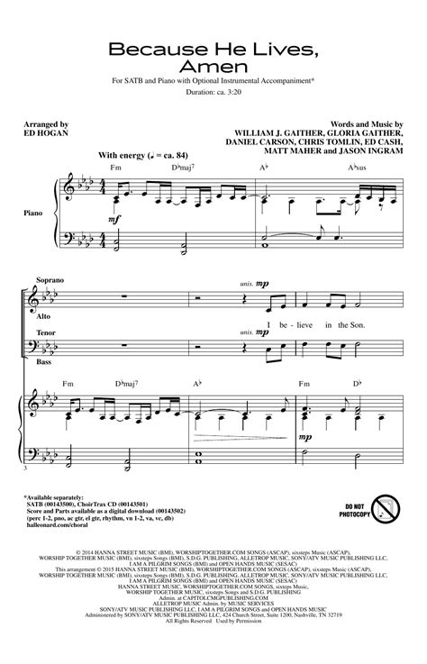 Because He Lives Amen Sheet Music Direct