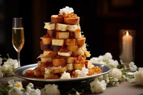 Tower Of Mini Panettone At Party Premium Ai Generated Image