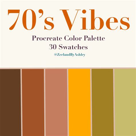 Vintage 70er Jahre Procreate Farbpalette 30 Farbfelder Für Etsyde
