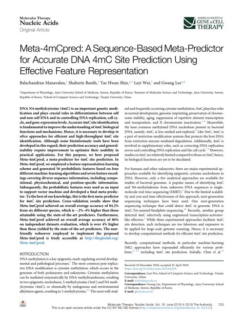 Pdf Meta 4mcpred A Sequence Based Meta Predictor For Accurate Dna N4 Methylcytosine Site