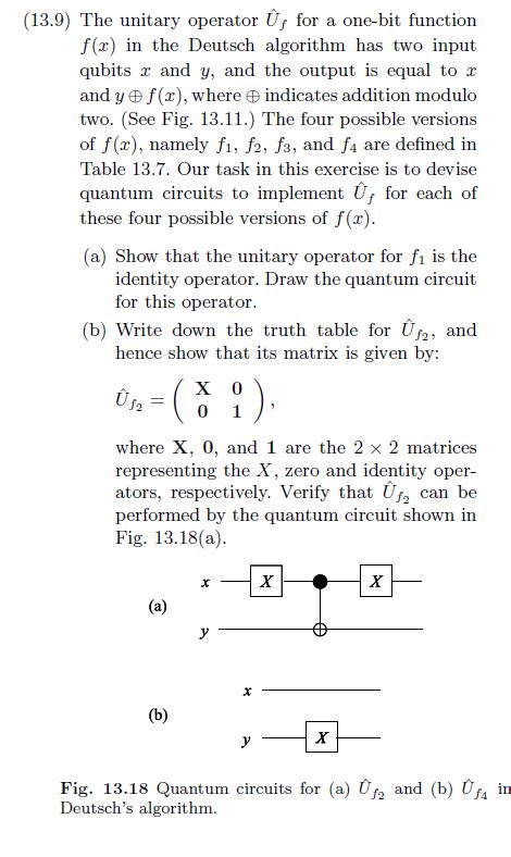 Solved 9 The Unitary Operator Uf For A One Bit Function