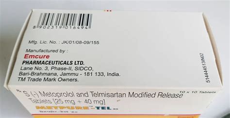 Metoprolol Telmisartan Modified Release Tablets At Rs 13492box In