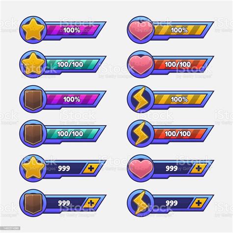 Vector Game Template Gui Kit Interface Button Elements Stock