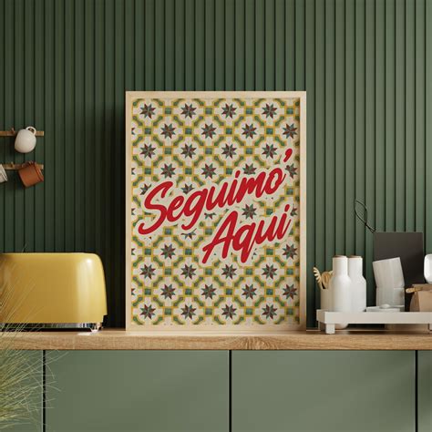 Seguimos Aquí Dtmf Digital Print Poster Retro Tile Pattern Spanish