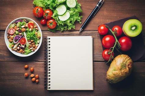Premium Photo Stationery And Healthy Food Near Lunch Writing