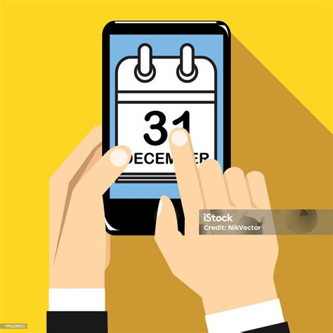 캘린더 아이콘 일정 스마트 폰 화면에 응용 프로그램을 계획 손은 스마트 폰을 잡고 손가락터치 화면 12월에 대한 스톡 벡터 아트 및 기타 이미지 Istock