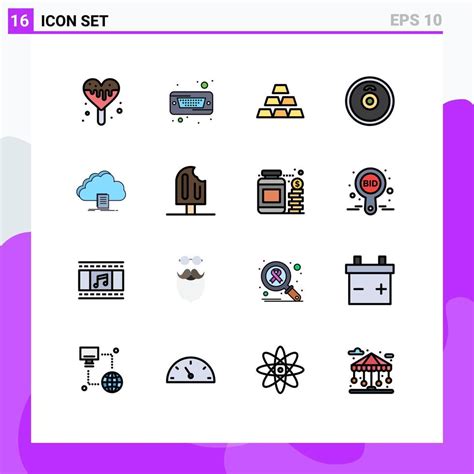 16 Universal Flat Color Filled Lines Set For Web And Mobile Applications File Access Gold Cloud