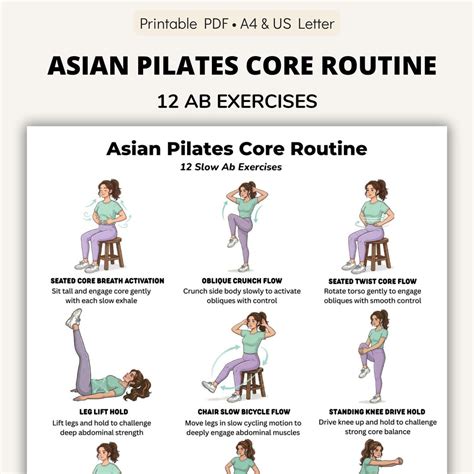 Asian Pilates Core Routine Printable Chart Ab Exercises For Beginners