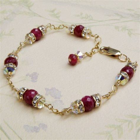 Very Sparkly Ruby Gemstone Bracelet Gold Or Silver Swarovski Crystal Rhinestones July