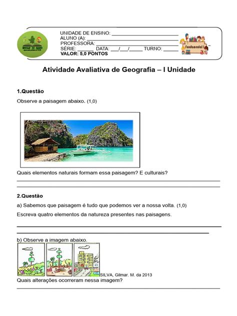 Atividade De Geografia Paisagens Naturais Pdf Paisagem Geografia