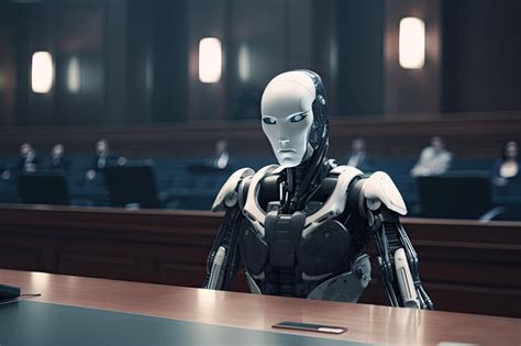 Premium Photo Humanoid Robot Sitting At The Table In A Courtroom Or