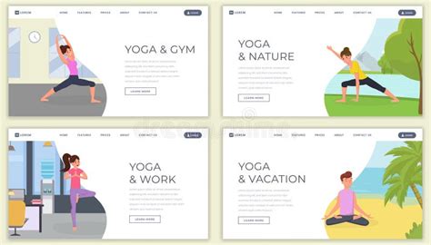 Yoga Flat Landing Page Vector Template Set Yoga Classes On Nature