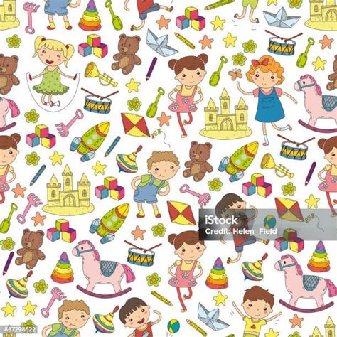 유치원 유치원 보육원 교육 어린이 낙서 패턴 아이 놀이 공부 하는 남자와 여자와 아이 드로잉 아이콘 공간 모험 탐험 상상력 개념 2 3 살에 대한 스톡 벡터 아트 및 기타