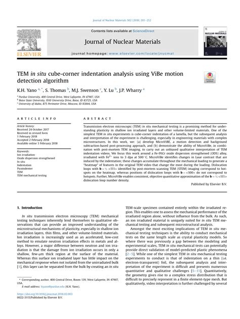 Pdf Tem In Situ Cube Corner Indentation Analysis Using Vibe Motion Detection Algorithm