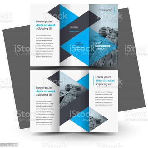 삼각형 테마 브로셔 디자인 서식 파일 삼중 트렌드 커버 블루 색상 책자에 대한 스톡 벡터 아트 및 기타 이미지 책자 형판 3단 브로슈어 Istock