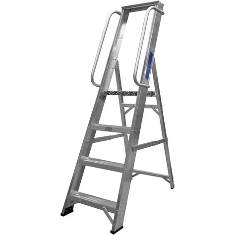 Lyte Industrial Platform Aluminium Step Ladder With Safety Handrail 4 Tread Closed Length 1