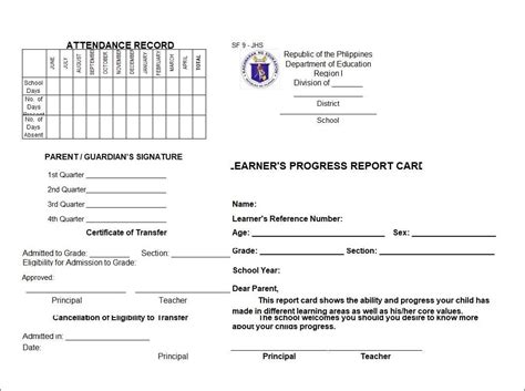 School Form 9 Sf9 Learners Progress Report Card Formerly Form 138 Deped Ph