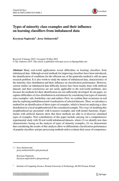 Pdf Types Of Minority Class Examples And Their Influence On Learning Classifiers From