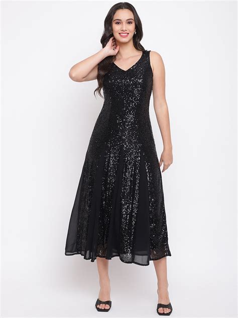 Black Sleeveless Maxi Dress With Emblished Pleated