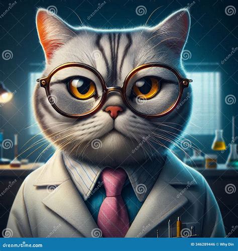 Adorable Scientist Cat Illustration In Lab Coat And Glasses In A