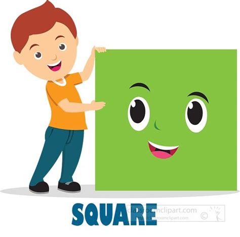 Mathematics Clipart Boy Holds Square Cartoon Shape Geometry Character