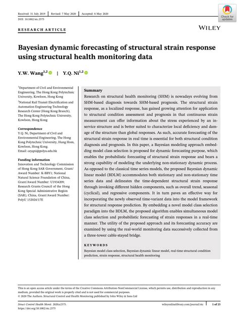 Pdf Bayesian Dynamic Forecasting Of Structural Strain Response Using Structural Health