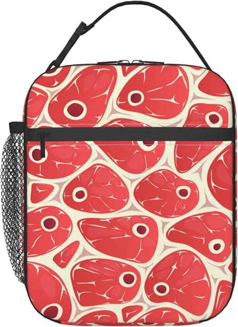 Meat Steaks Food Texture Lunch Bag Lunch Tote Insulated Bento Bag Lunch