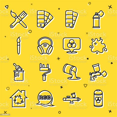 세트 라인 페인트 스프레이 캔 총 색상 팔레트 가이드 방독면 브러시 Rgb 및 Cmyk 색상 혼합 아이콘 벡터 Cmyk에 대한 스톡 벡터 아트 및 기타 이미지 Istock