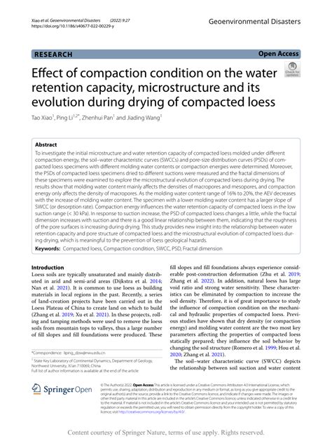 Pdf Effect Of Compaction Condition On The Water Retention Capacity