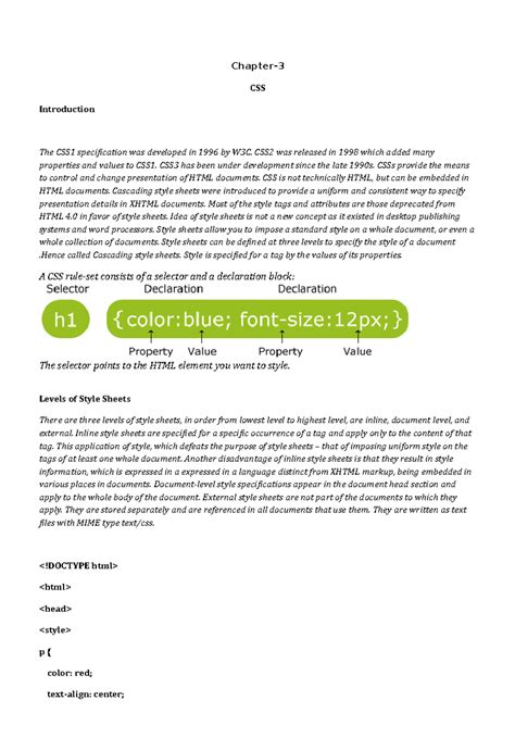 Chapter 3 Css Chapter Css Introduction The Css1 Specification Was