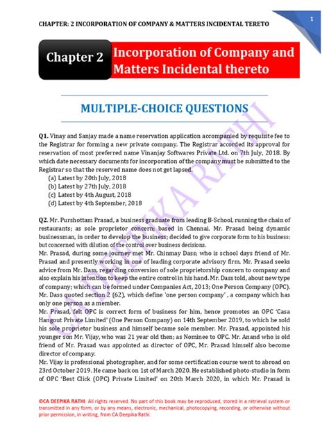 Mcq And Case Based Questions Pdf Limited Company Companies