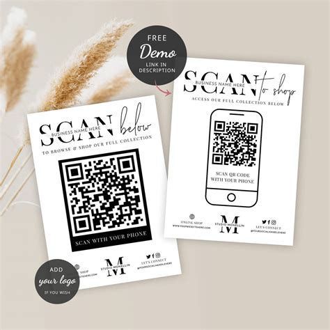 QR Code Sign Template Minimalist Scan QR Link Board Etsy