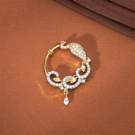 Peacock Nose Ring Cz Diamond Indian Bridal Nath Gold Plated Etsy