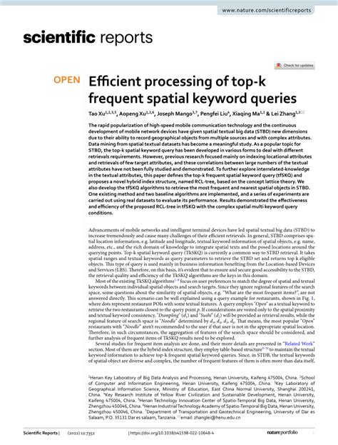 Pdf Efficient Processing Of Top K Frequent Spatial Keyword Queries