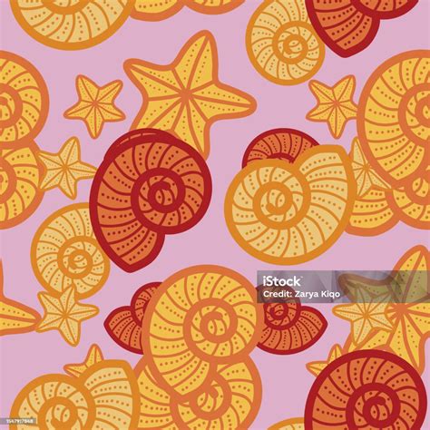 귀엽고 사랑스러운 조개껍데기 일러스트레이션 매끄러운 표면 패턴 디자인 귀여운에 대한 스톡 벡터 아트 및 기타 이미지 귀여운 그리기 껍데기 Istock