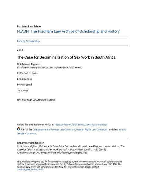The Case For Decriminalization Of Sex Work In South Africa Bass Erica Bundra Mehak Jamil Jere