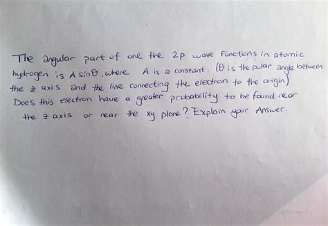 Solved The Angular Part Of One The P Wave Functions In Chegg Com