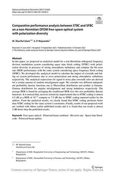 Comparative Performance Analysis Between Stbc And Sfbc On A Non