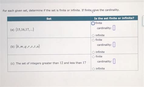 Solved For Each Given Set Determine If The Set Is Finite Or