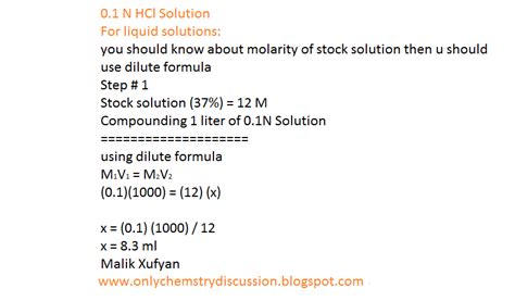 Malik Xufyan Only Chemistry Discussion 01 N Hcl Solution Preperation