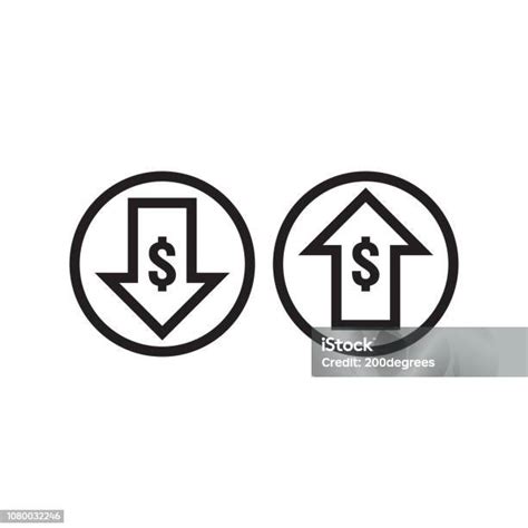 달러 증가 감소 아이콘 돈 기호 스트레칭까지 상승 하는 화살표와 드롭가 비즈니스 비용 판매 및 감소 아이콘입니다 벡터 일러스트 레이 션 0명에 대한 스톡 벡터 아트 및 기타