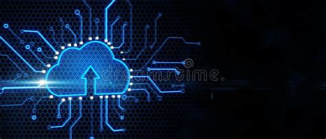 Cloud Computing Concept With Bright Digital Cloud Icon With Arrow Surrounded By Microcircuit