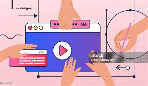 웹 사이트 또는 응용 프로그램 Ui Ux 디자인 및 프로그래밍에서 작업하는 손 디자인 팀은 연구 및 프로토 타이핑에 종사하고