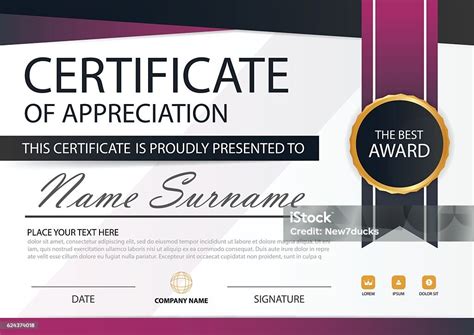 벡터 일러스트레이션 화이트 프레임 인증서가 있는 보라색 우아함 수평 인증서 상에 대한 스톡 벡터 아트 및 기타 이미지 상 0명 고무도장 Istock