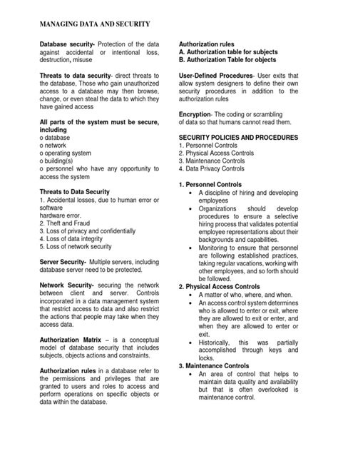 Managing Data And Security Pdf