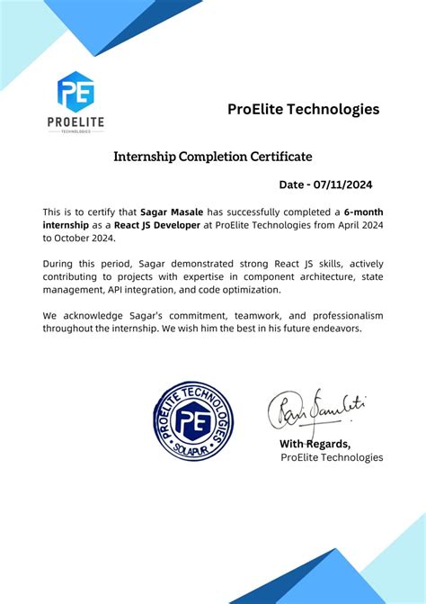 Im Happy To Share That Ive Completed A 6 Month Internship As A React